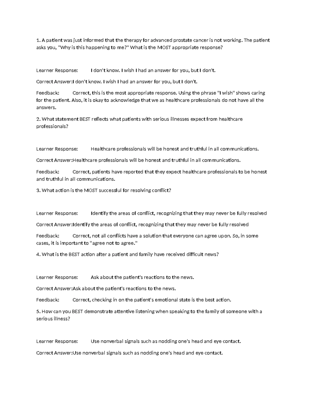 Elnec Core Module 6 Communication Answers - A patient was just informed ...