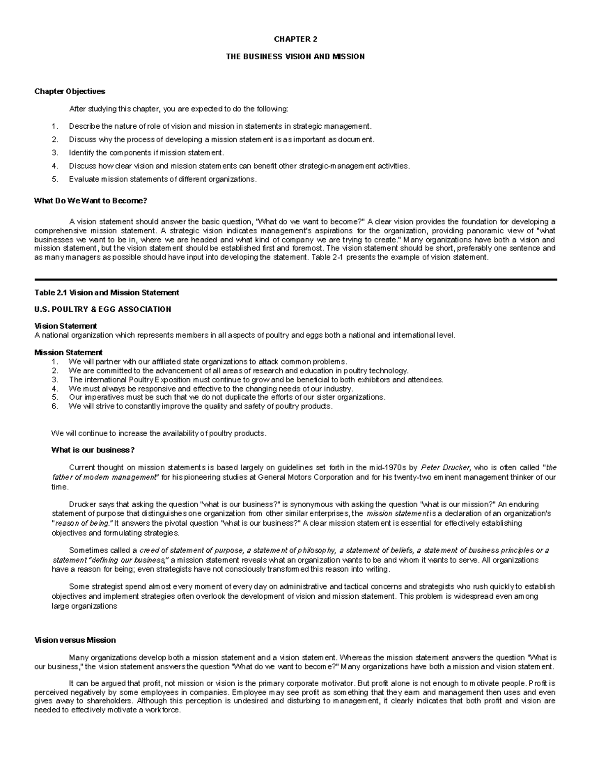 Chapter 2 Strategic Management - CHAPTER 2 THE BUSINESS VISION AND ...