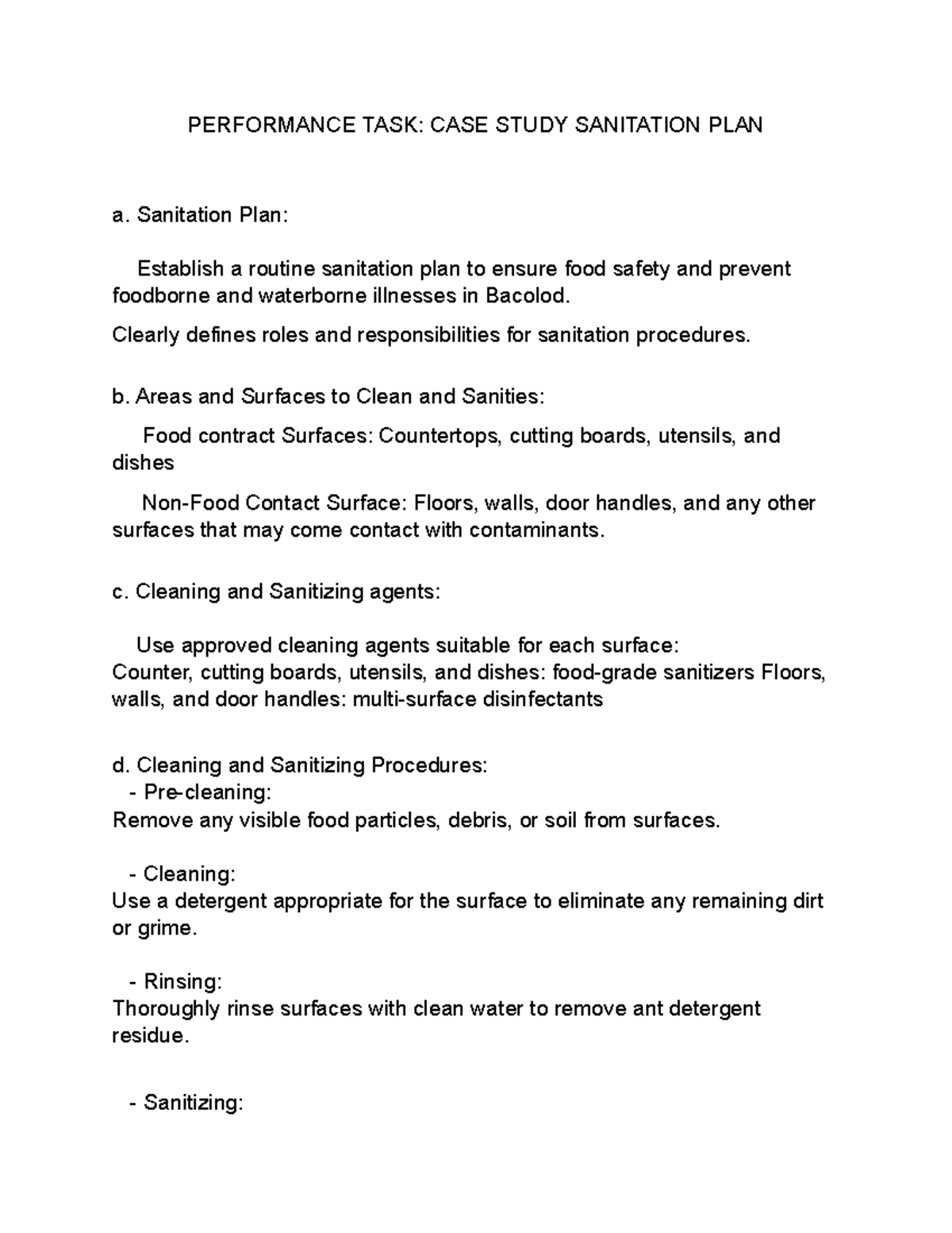 Risk Management Case Study: Sanitation Plan Implementation - Studocu