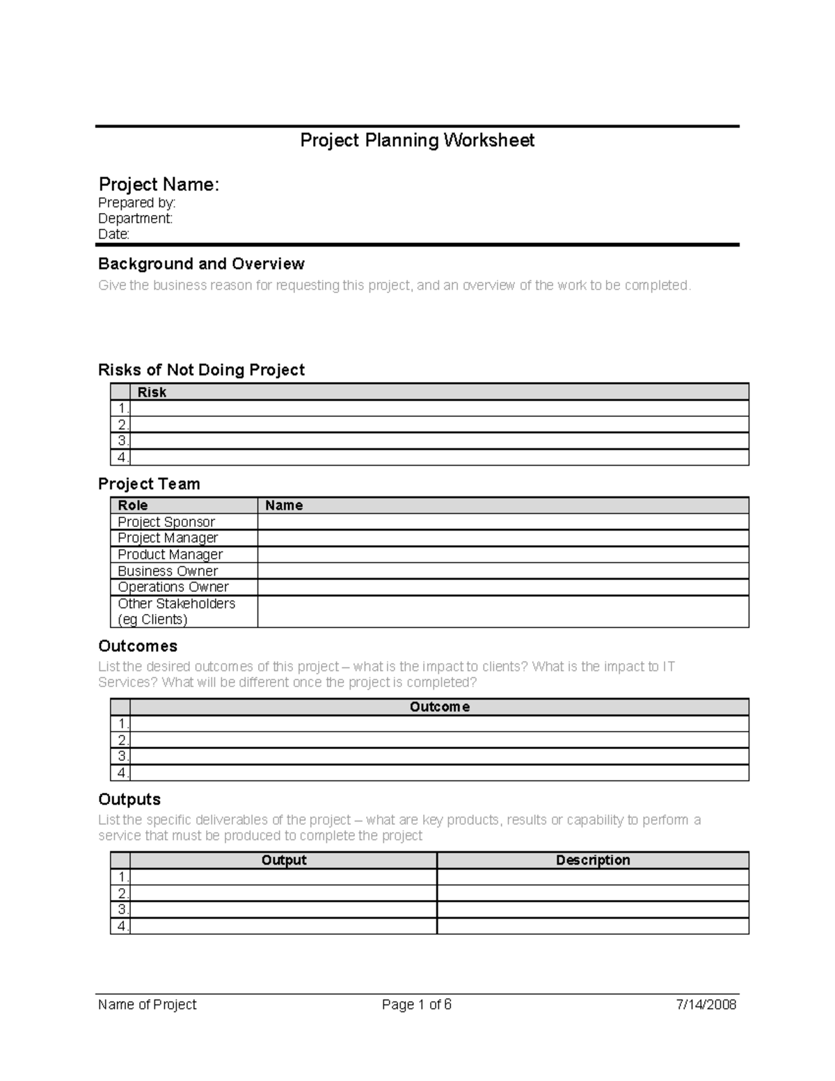 15 - project-planning-template-12 - Project Planning Worksheet Project ...