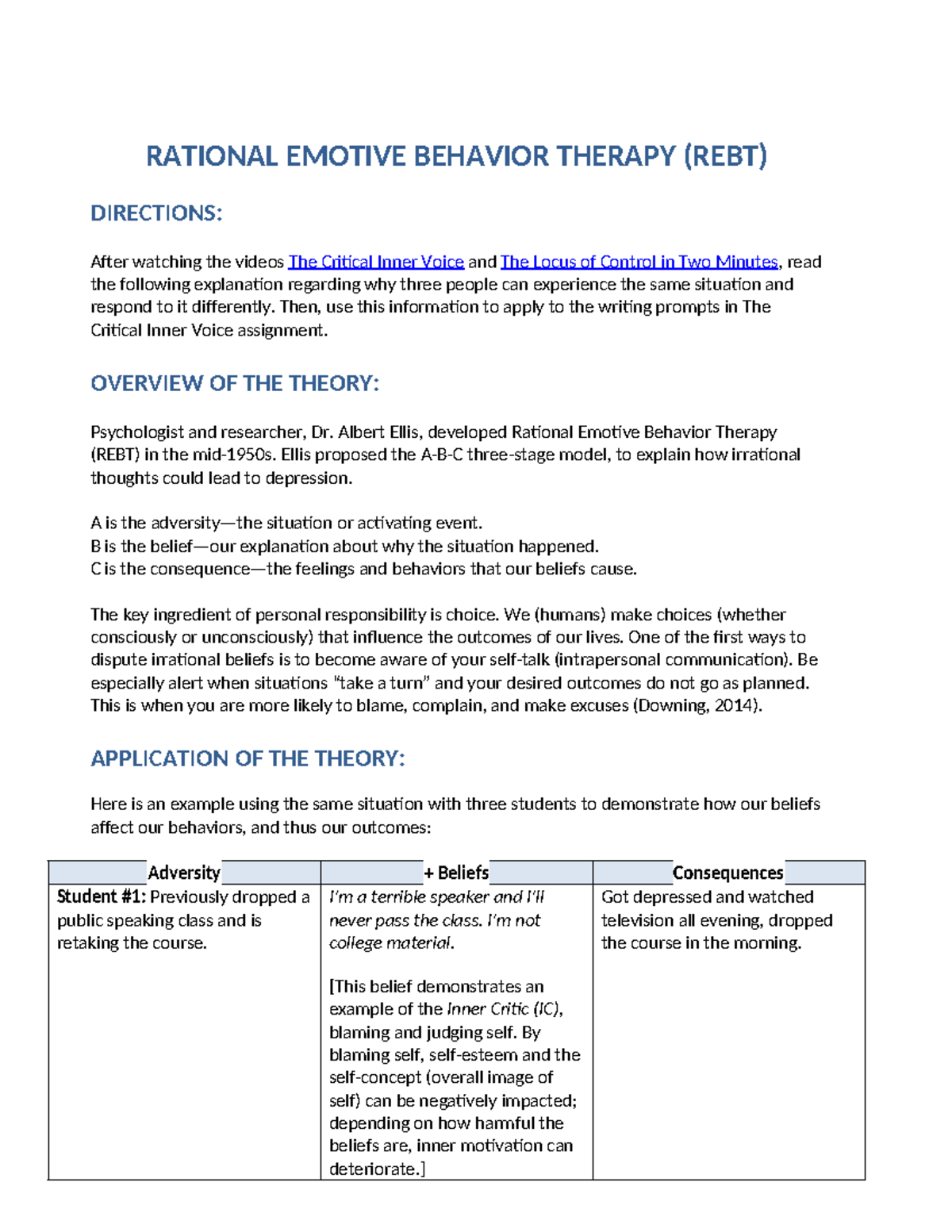 ABC Theory (rev. 10 - Assignemnt - RATIONAL EMOTIVE BEHAVIOR THERAPY ...