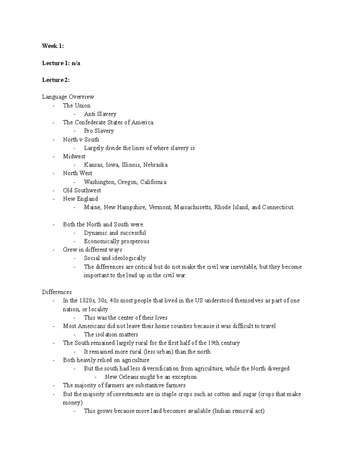 Hist 216: Week 1 Lecture Notes on Slavery and Economic Divides - Studocu