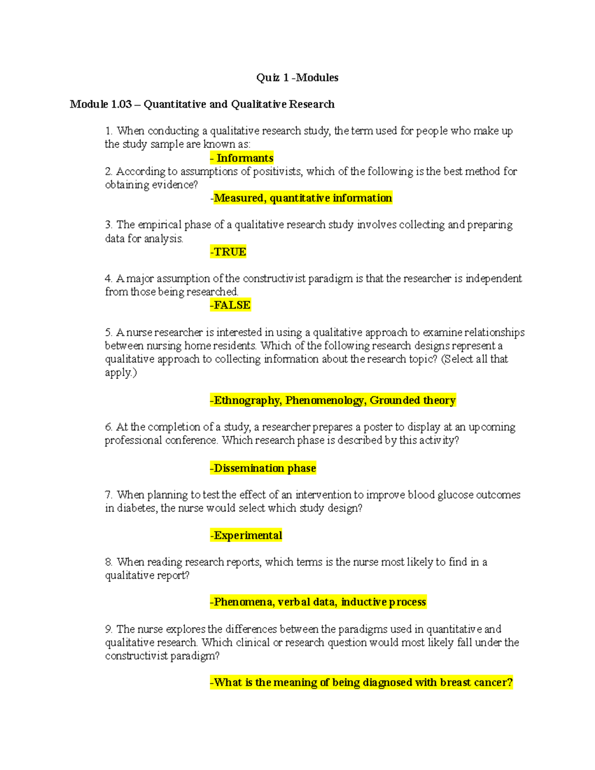 Quiz 1 - CoursePoint Module: Fundamental Concepts in Research - Studocu