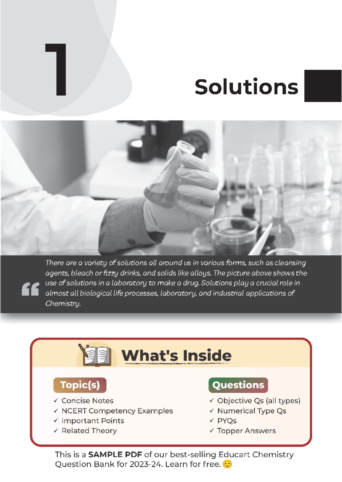 Educart Chemistry 2024 - 1 Solutions There are a variety of solutions ...