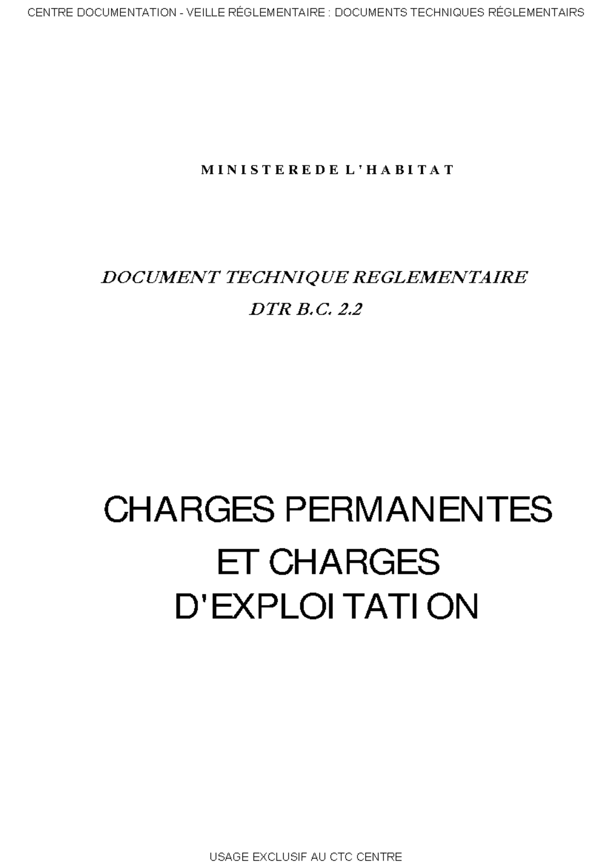 DTR B.C. 2.2 : Charges Permanentes et Usage Exclusif au CTC - Studocu