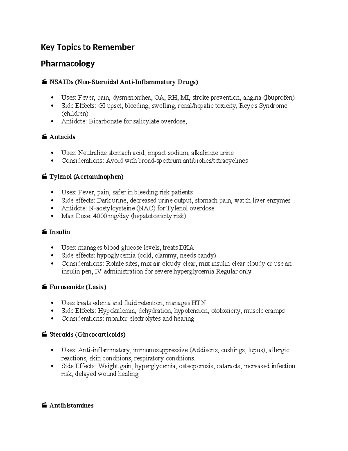 Key points - Notes - Key Topics to Remember Pharmacology NSAIDs (Non ...
