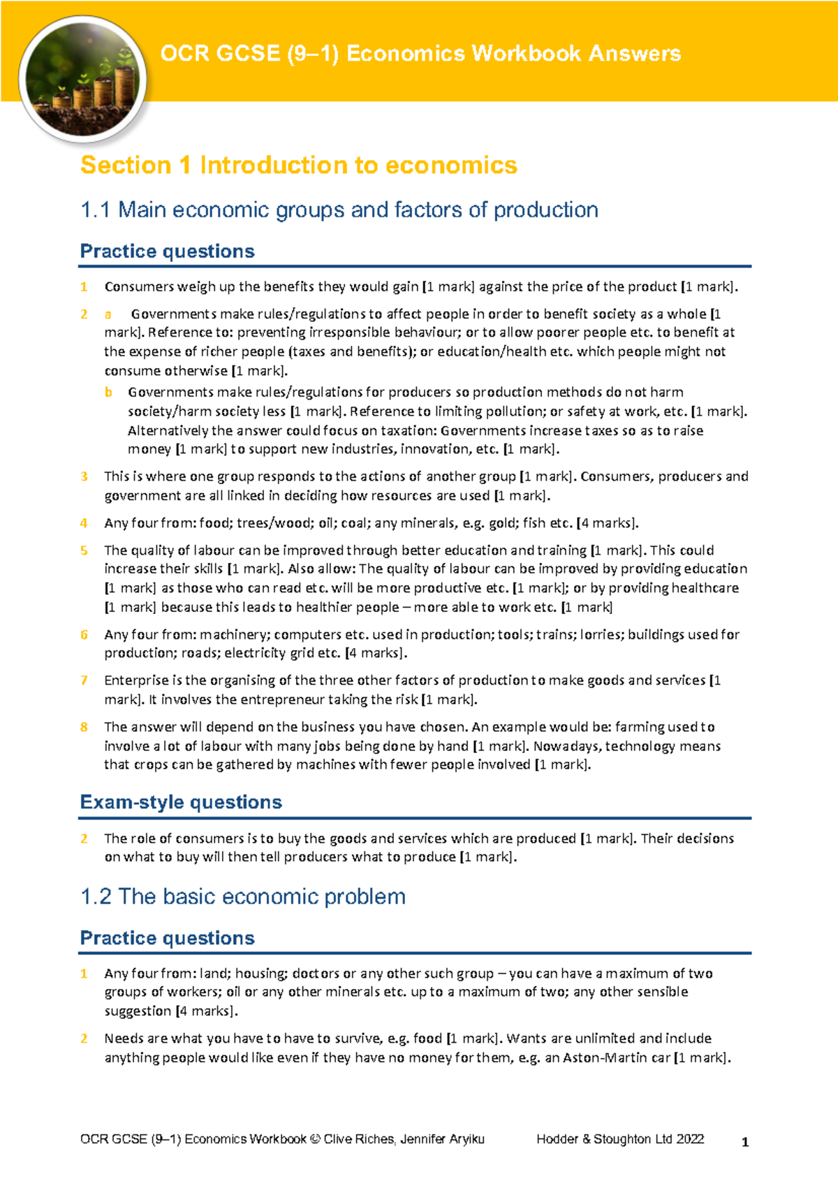 8351943 OCR GCSE Economics Workbook Answers - Complete Study Guide ...
