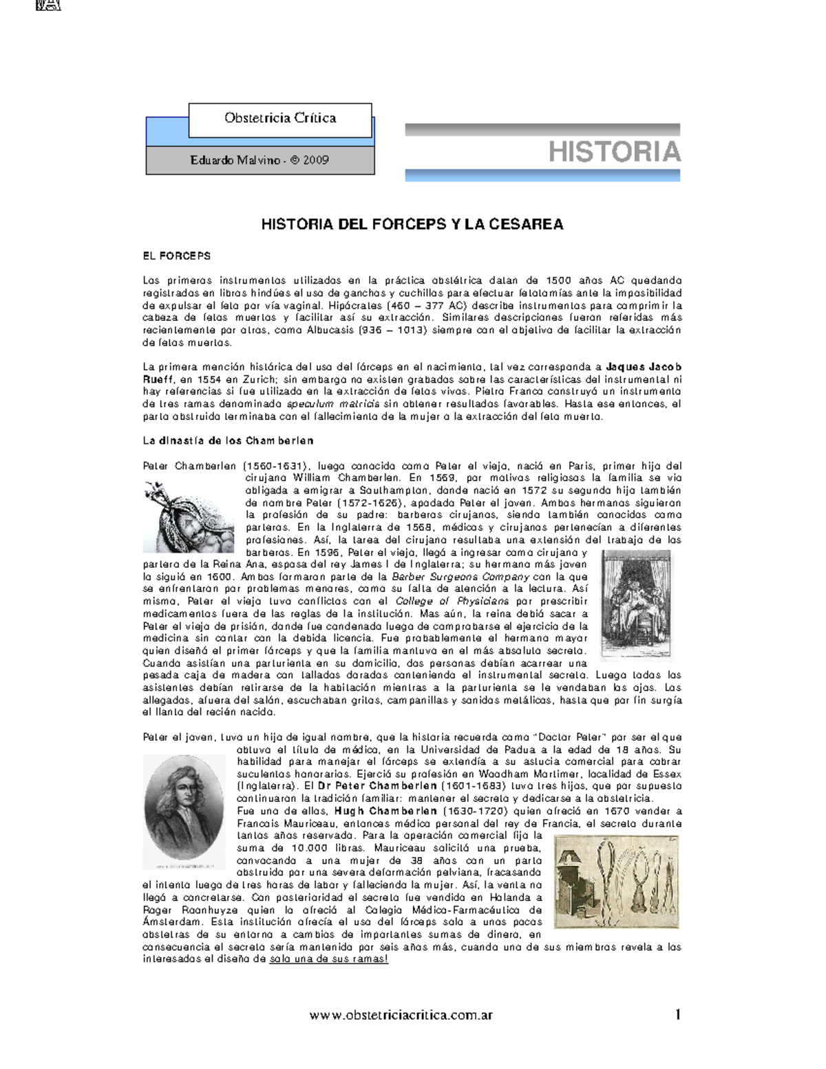 Historia Forceps Cesarea - obstetriciacritica.com 1 HHIISSTTOORRIIAA ...