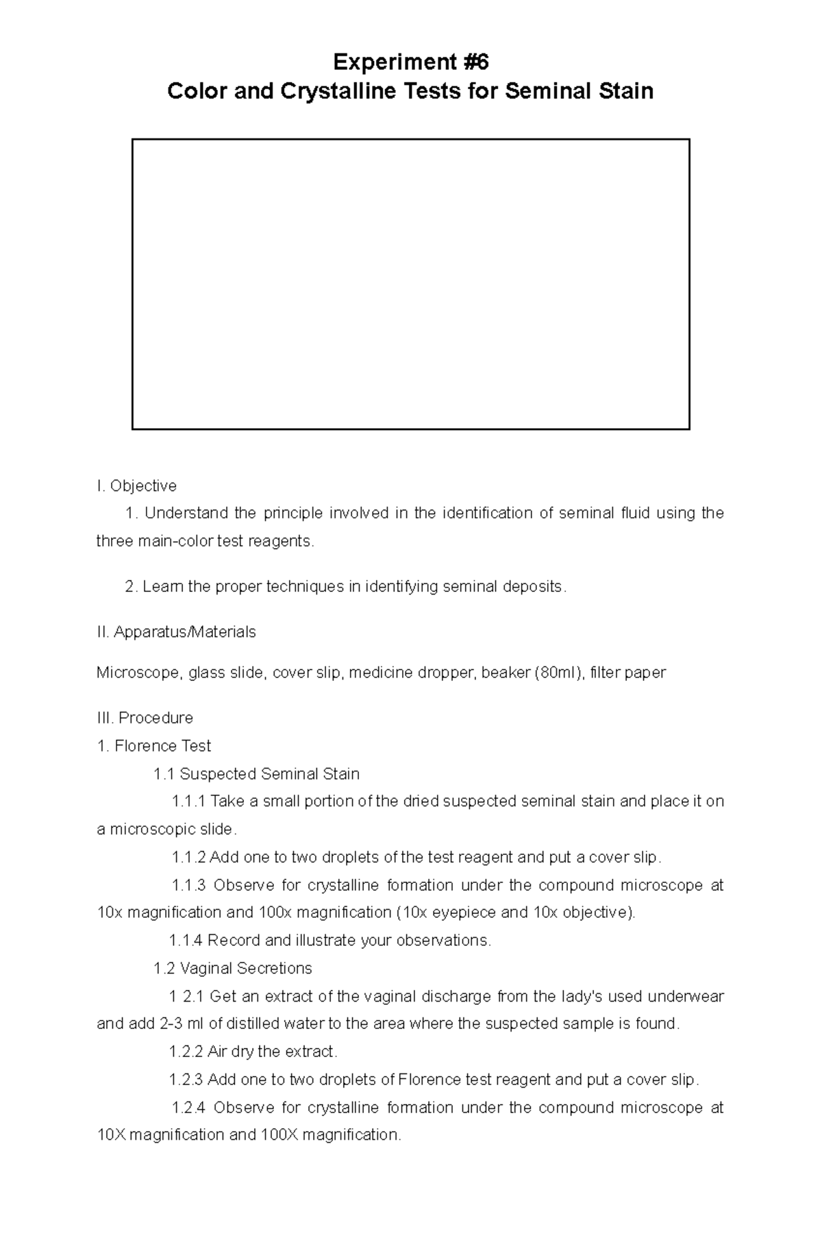 Experiment 6: Color & Crystalline Tests for Seminal Stains in Forensic ...