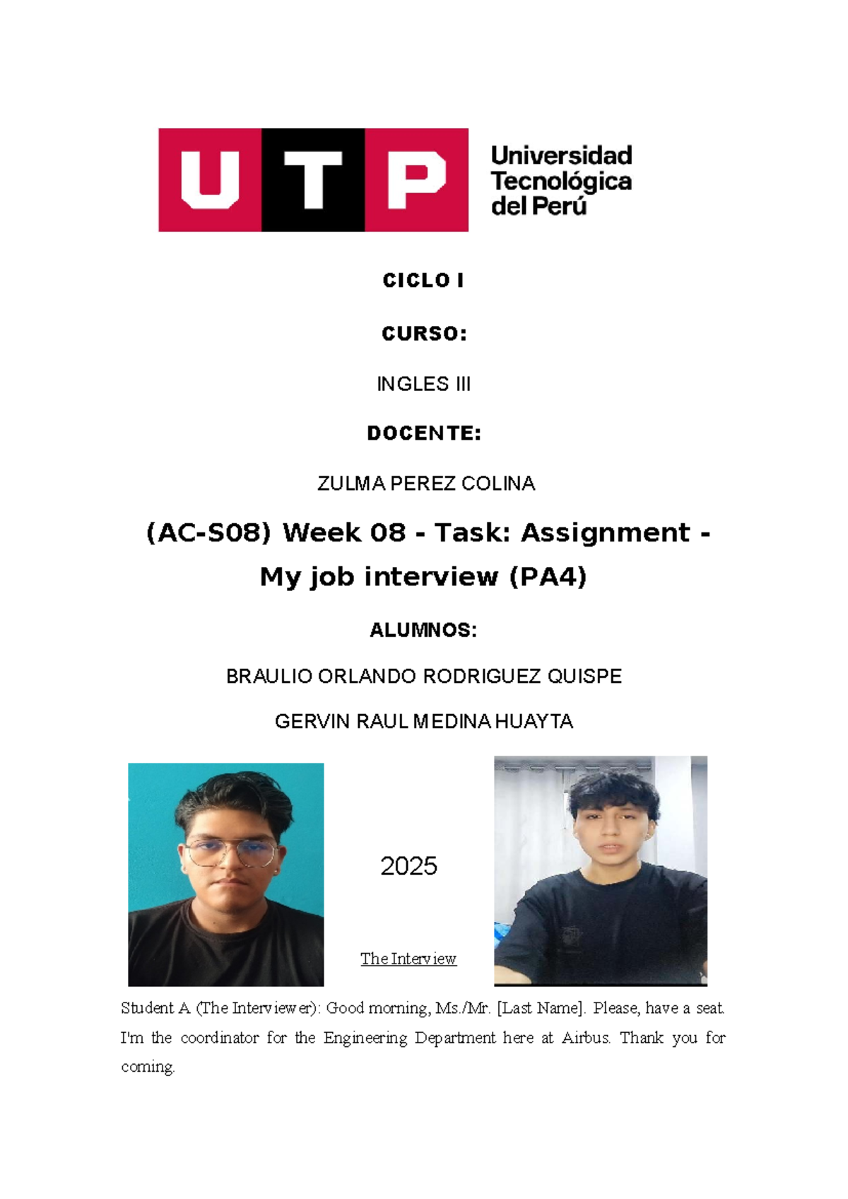 (AC-S08) Week 08 - Task Assignment: My Job Interview (PA4) - Studocu