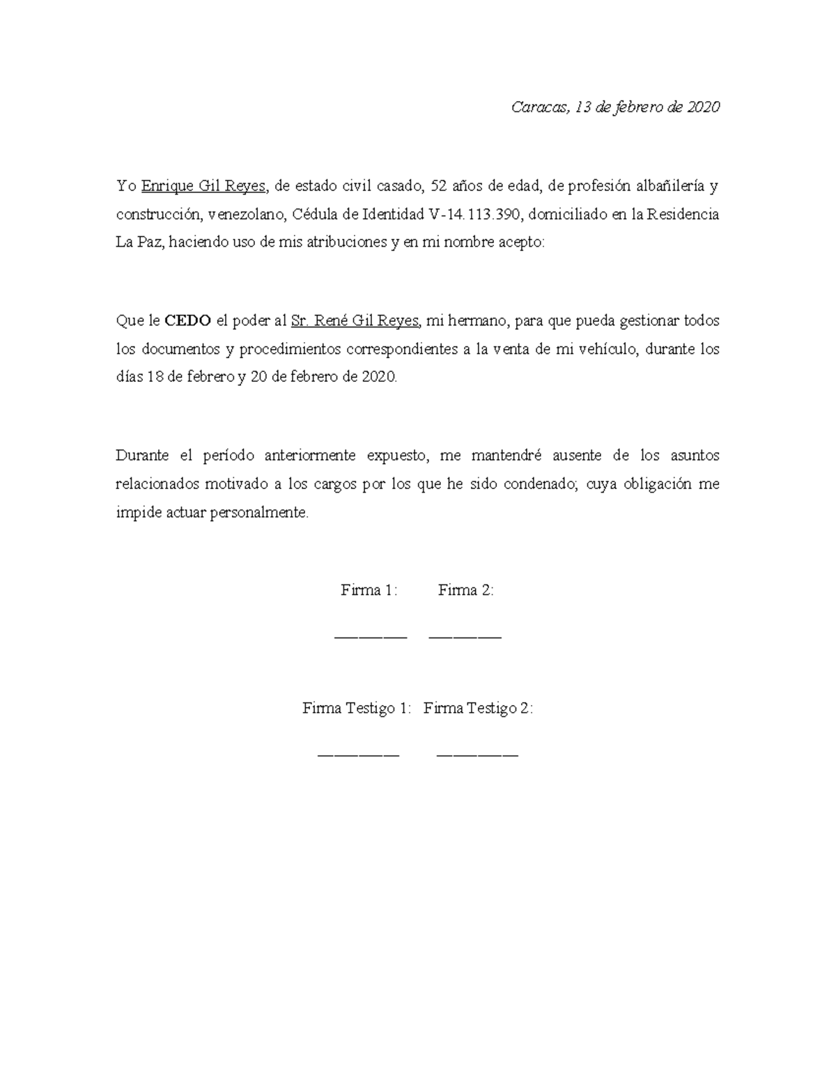 Carta de poder notarial formato - Caracas, 13 de febrero de 2020 Yo ...