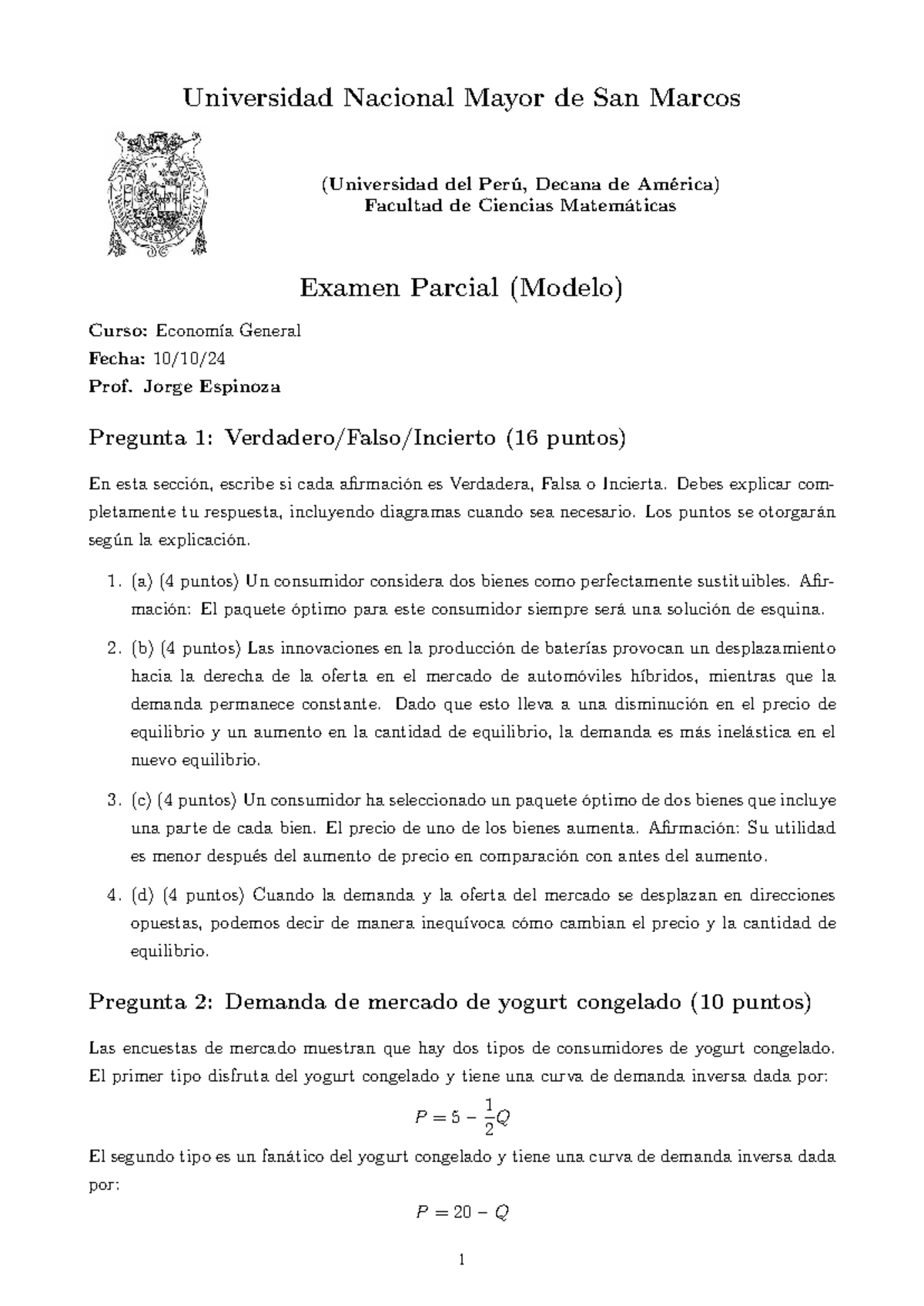 Examen Parcial de Economía General - Modelo de Preguntas y Respuestas ...