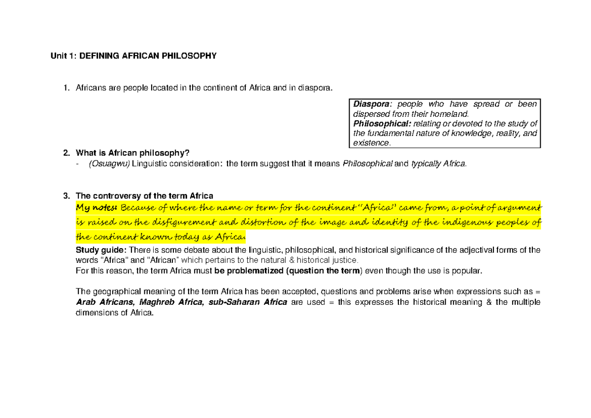 Unit 1-pls - This is Pls unit 1 summary - Unit 1: DEFINING AFRICAN ...