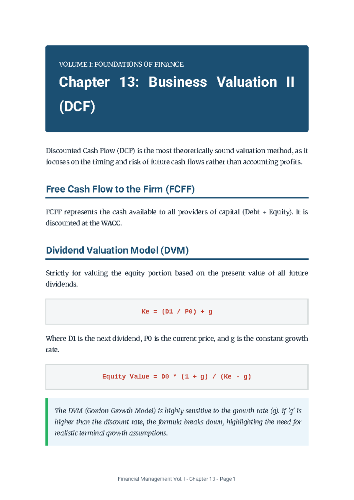 Financial Management (FIN101) Chapter 13: Business Valuation II - Studocu