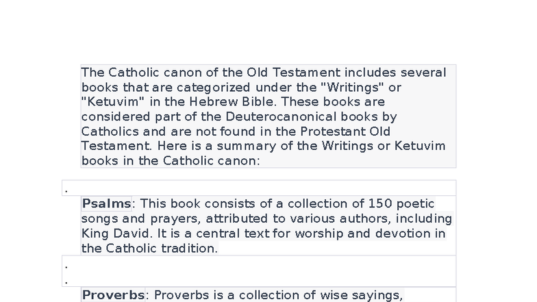 Ketuvim Summary: Overview of the Writings in Catholic Canon - Studocu