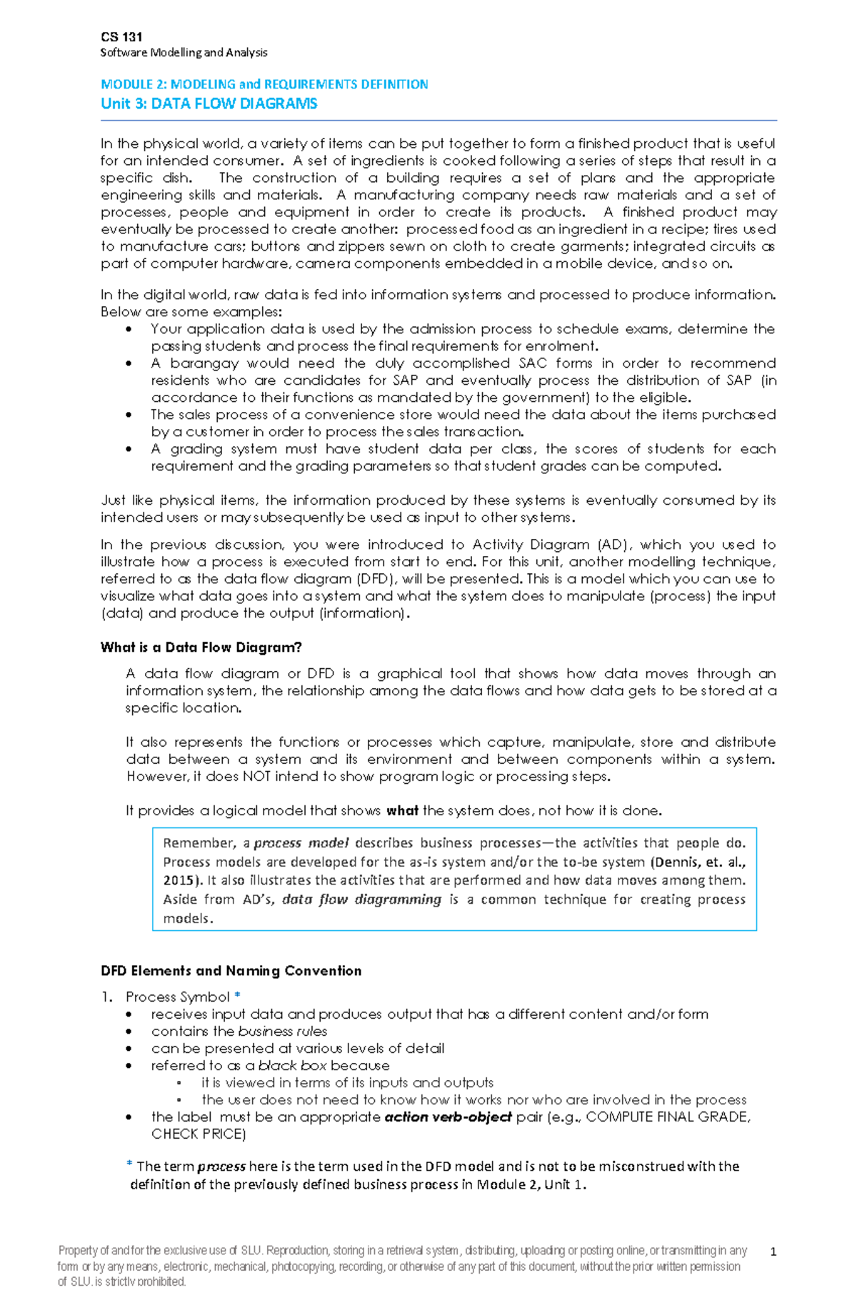M2.2 Data Flow Diagrams - Software Modelling and Analysis MODULE 2: MODELING and REQUIREMENTS ...