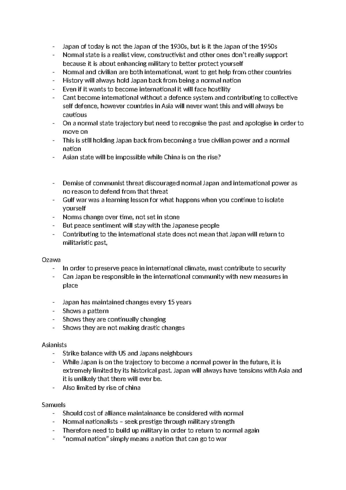 INTR 101 Essay Plan: Japan's Path to Normalcy and Historical ...