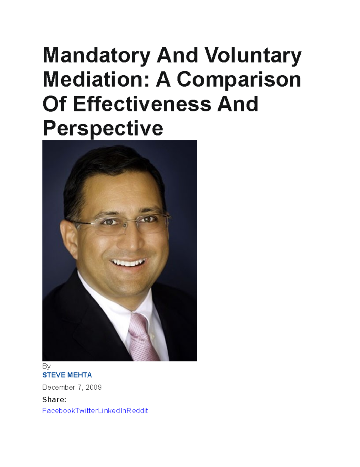 Comparative Effectiveness of Mandatory vs. Voluntary Mediation - Studocu
