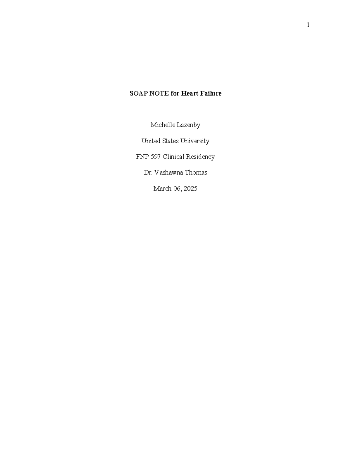SOAP Note for Heart Failure - FNP 597 Clinical Residency - Studocu
