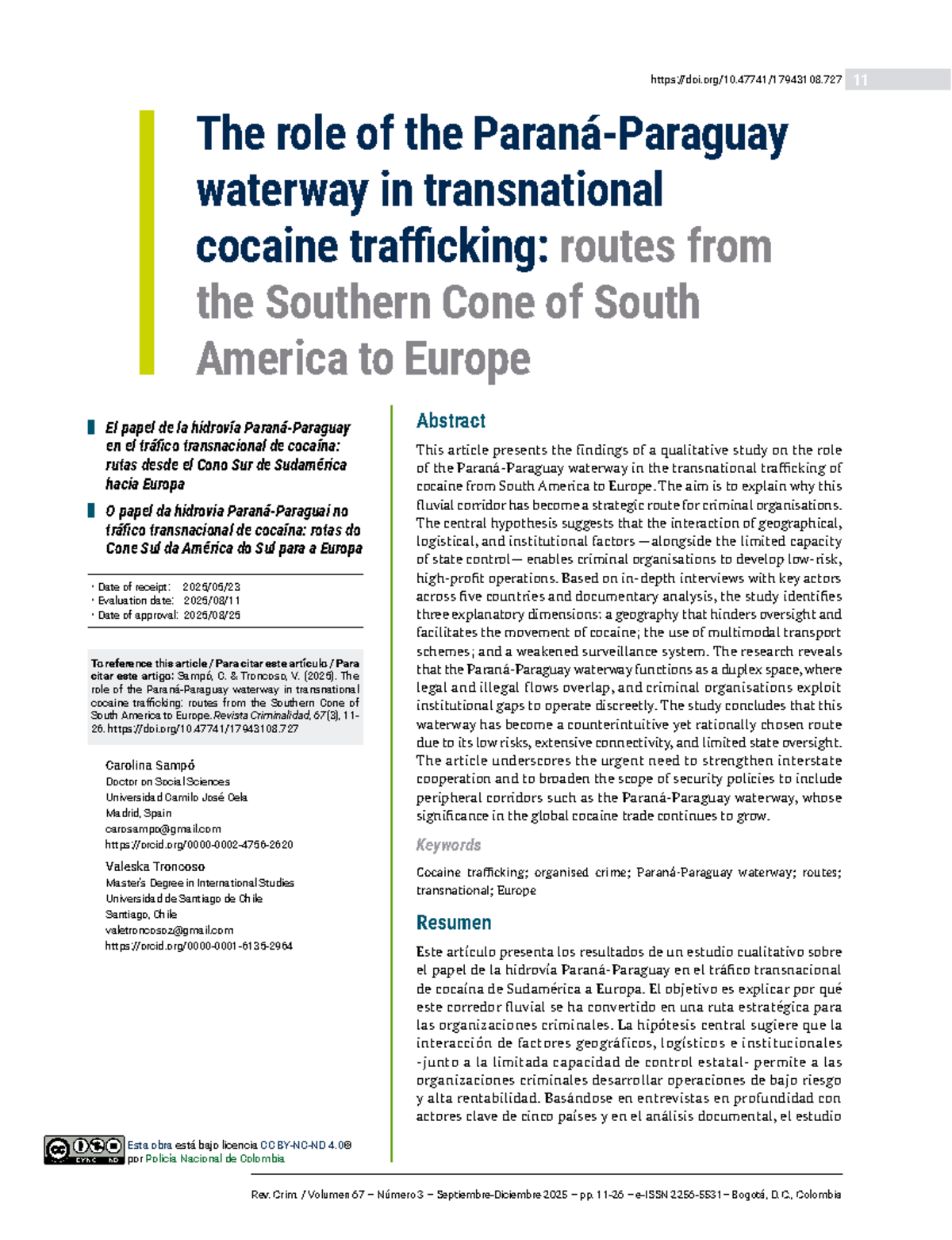 The Role of the Paraná-Paraguay Waterway in Transnational Cocaine ...