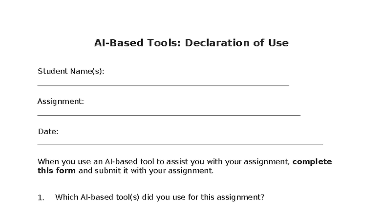 Declaration of AI Tools Usage for Assignment Submission - Studocu