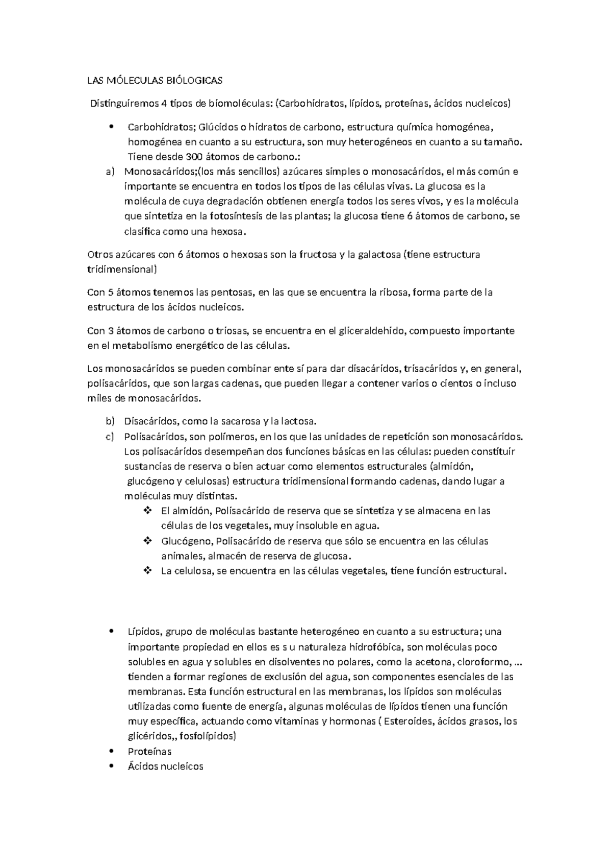 LAS MÓLECULAS BIOLÓGICAS: Tipos y Funciones de Biomoléculas - Studocu