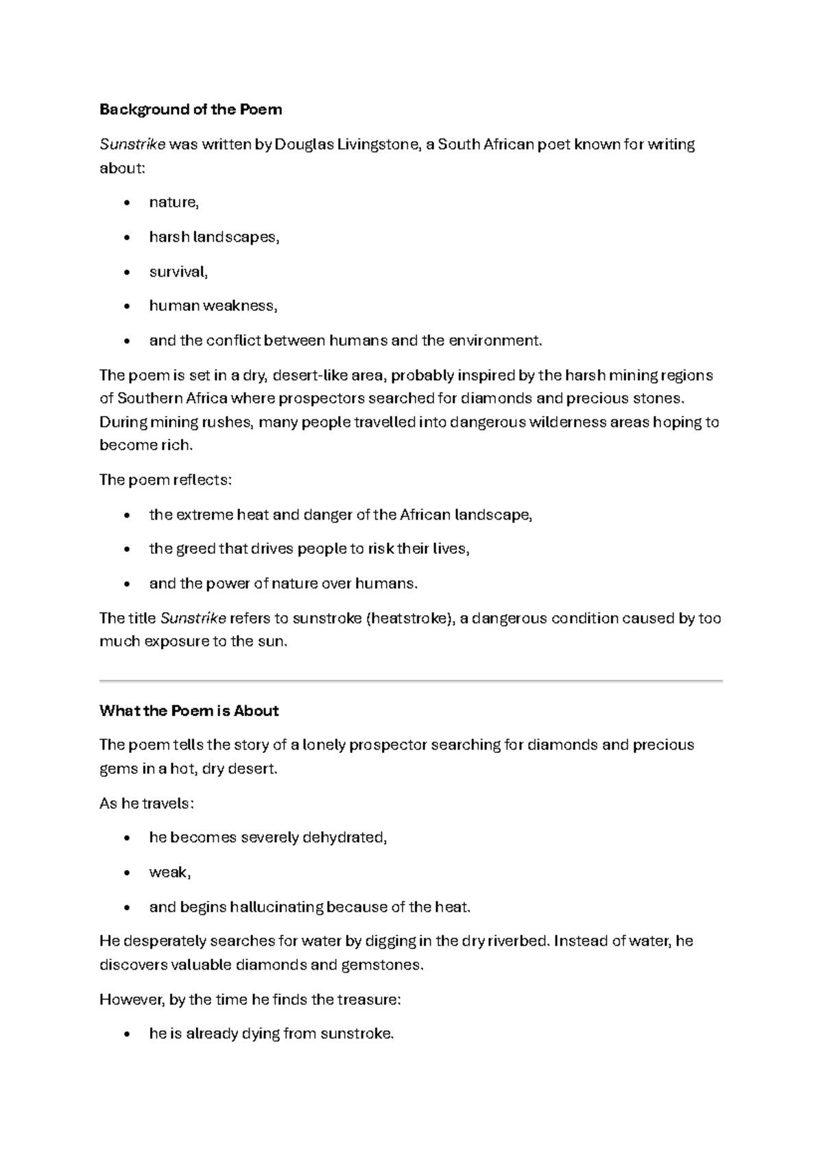 Analysis of the Poem "Sunstrike" by Douglas Livingstone - Studocu