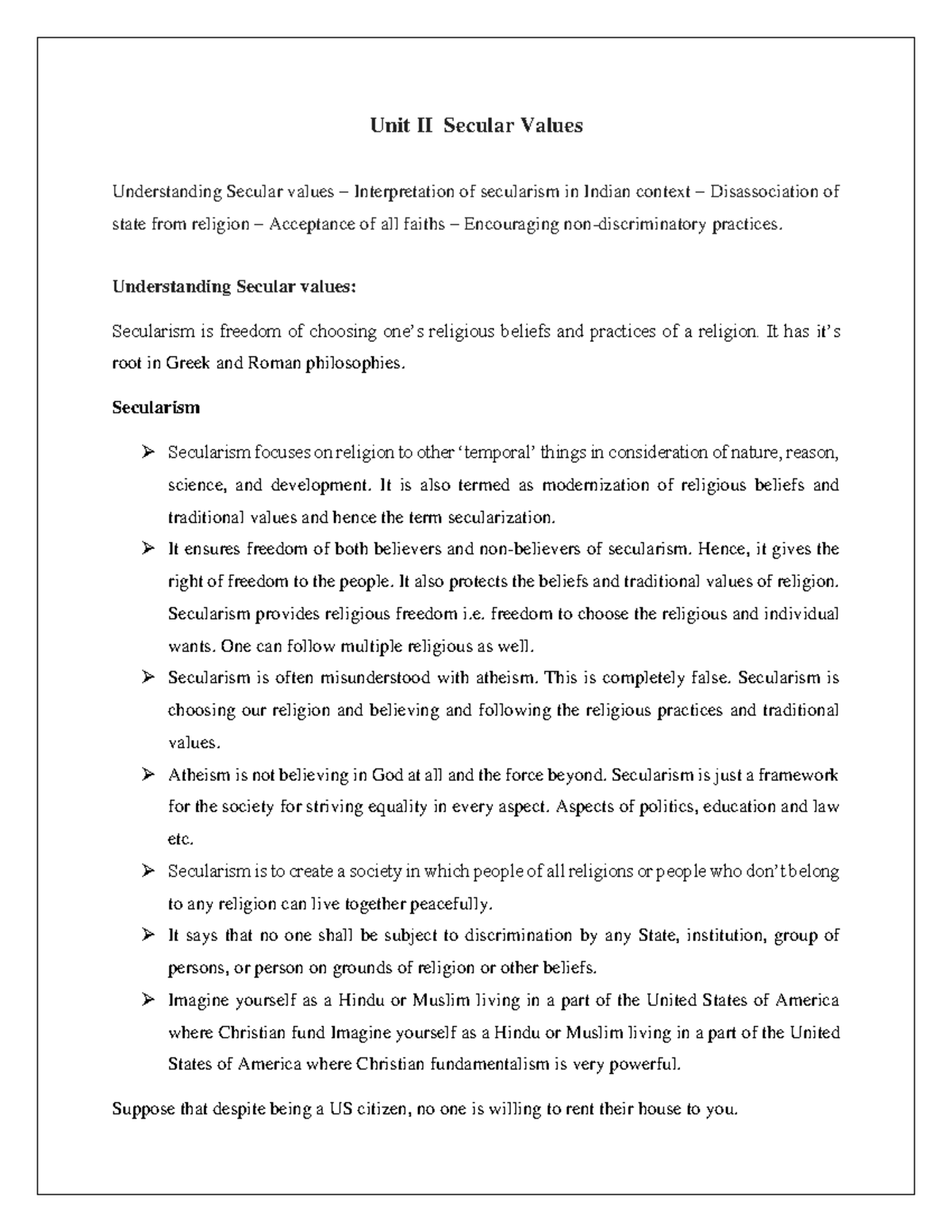 GE3791 - HVE - Unit II: Understanding Secular Values in India - Studocu