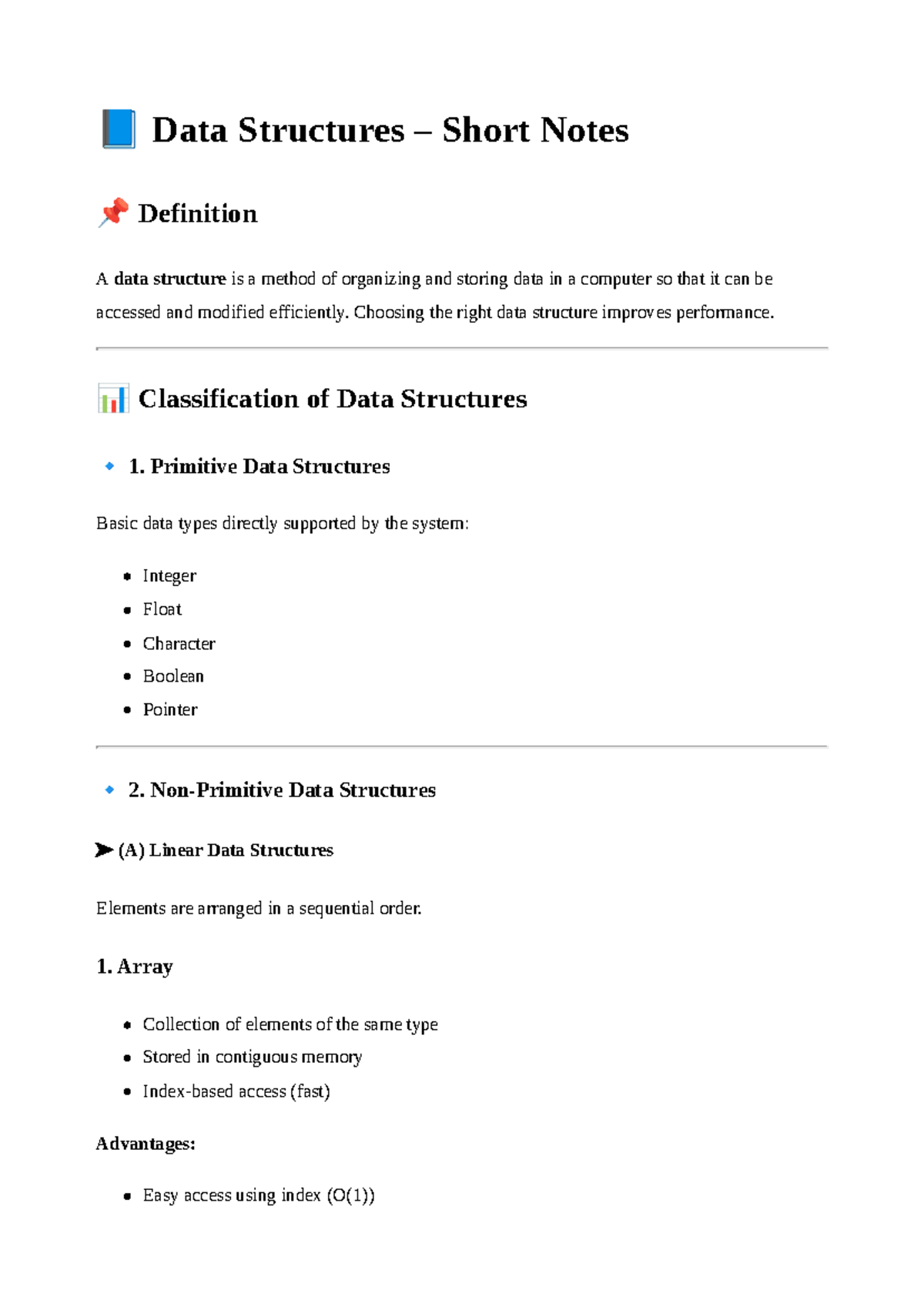 Data Structures Overview: Key Concepts and Classifications - Studocu