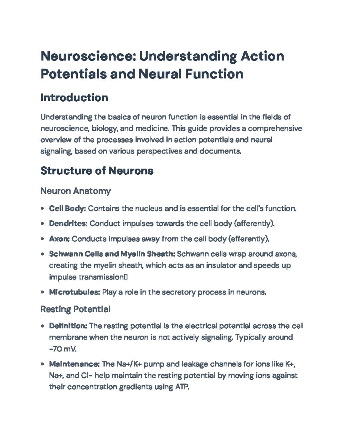 Neuroscience: Action Potentials and Neural Function Overview (BIO101 ...
