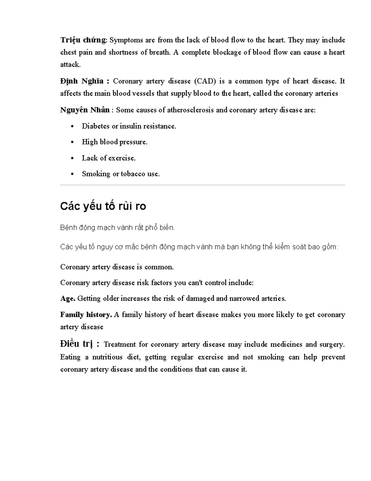 Bệnh tim: Tóm tắt về Bệnh động mạch vành (CAD) - Studocu