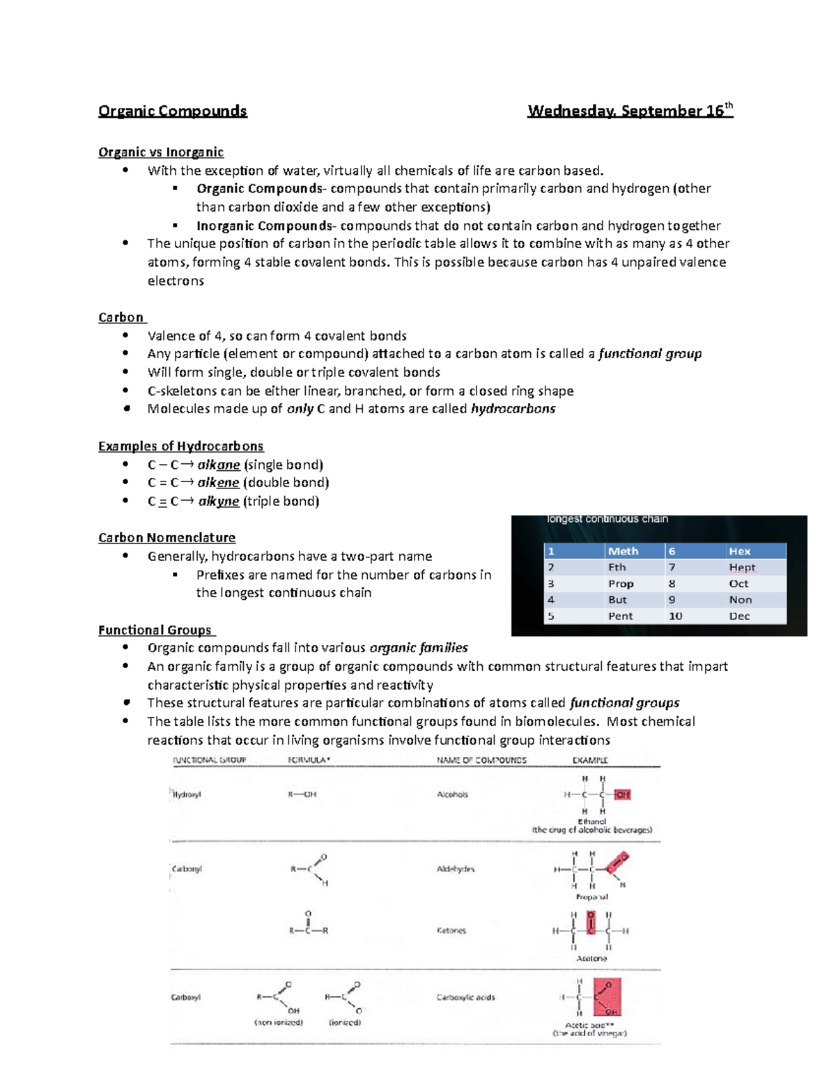 Organic Compounds - Lecture Notes - Organic Compounds Wednesday ...