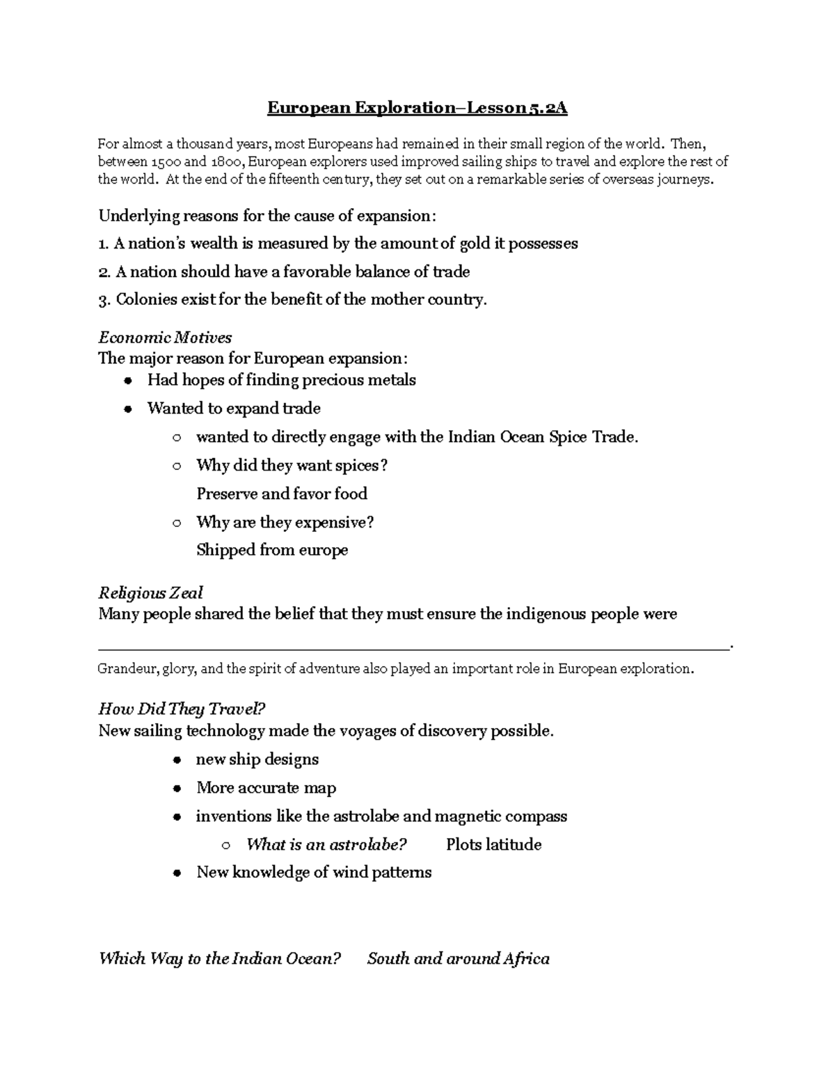 European Exploration Notes - HIST 5.2A - Studocu