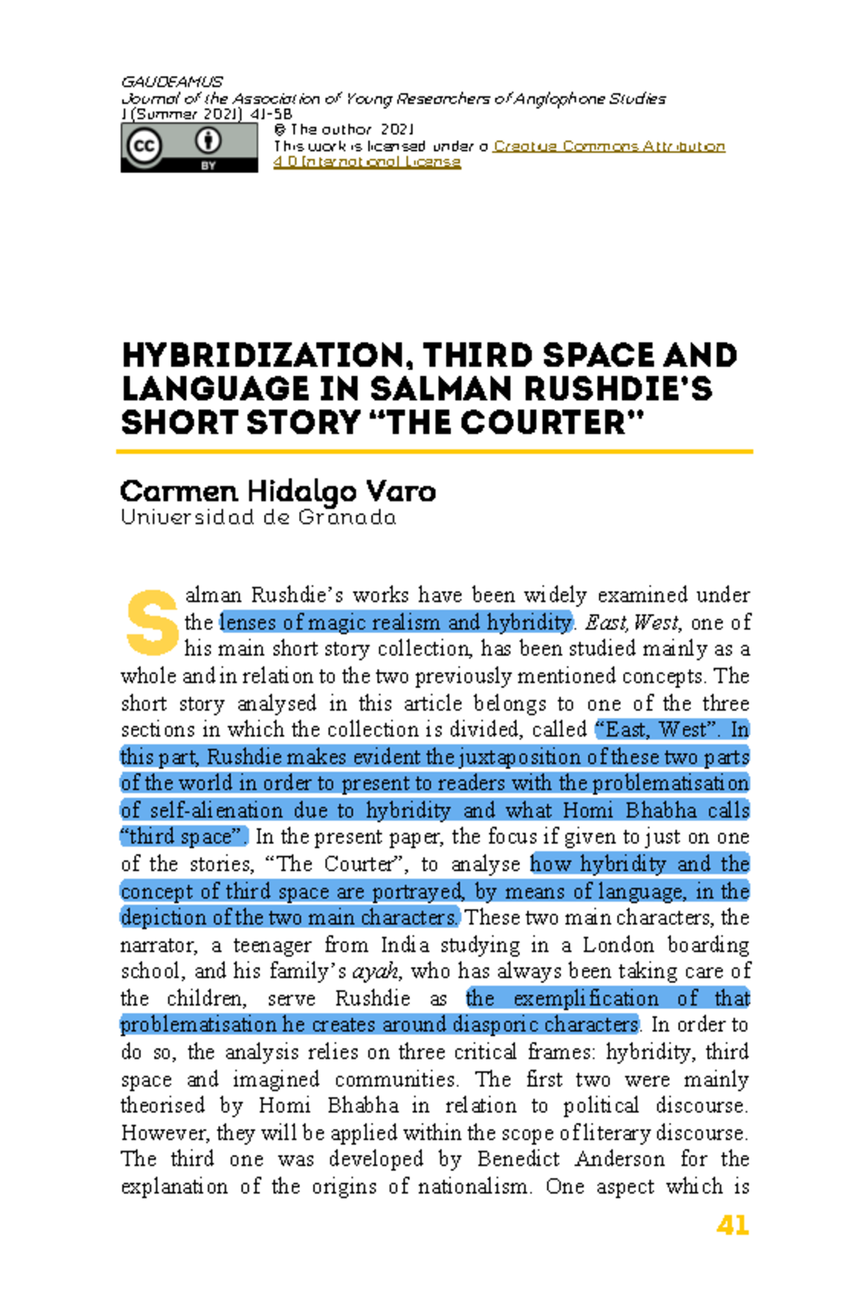 GAUDEAMUS Journal: Analyzing Hybridity & Third Space in Rushdie's "The ...