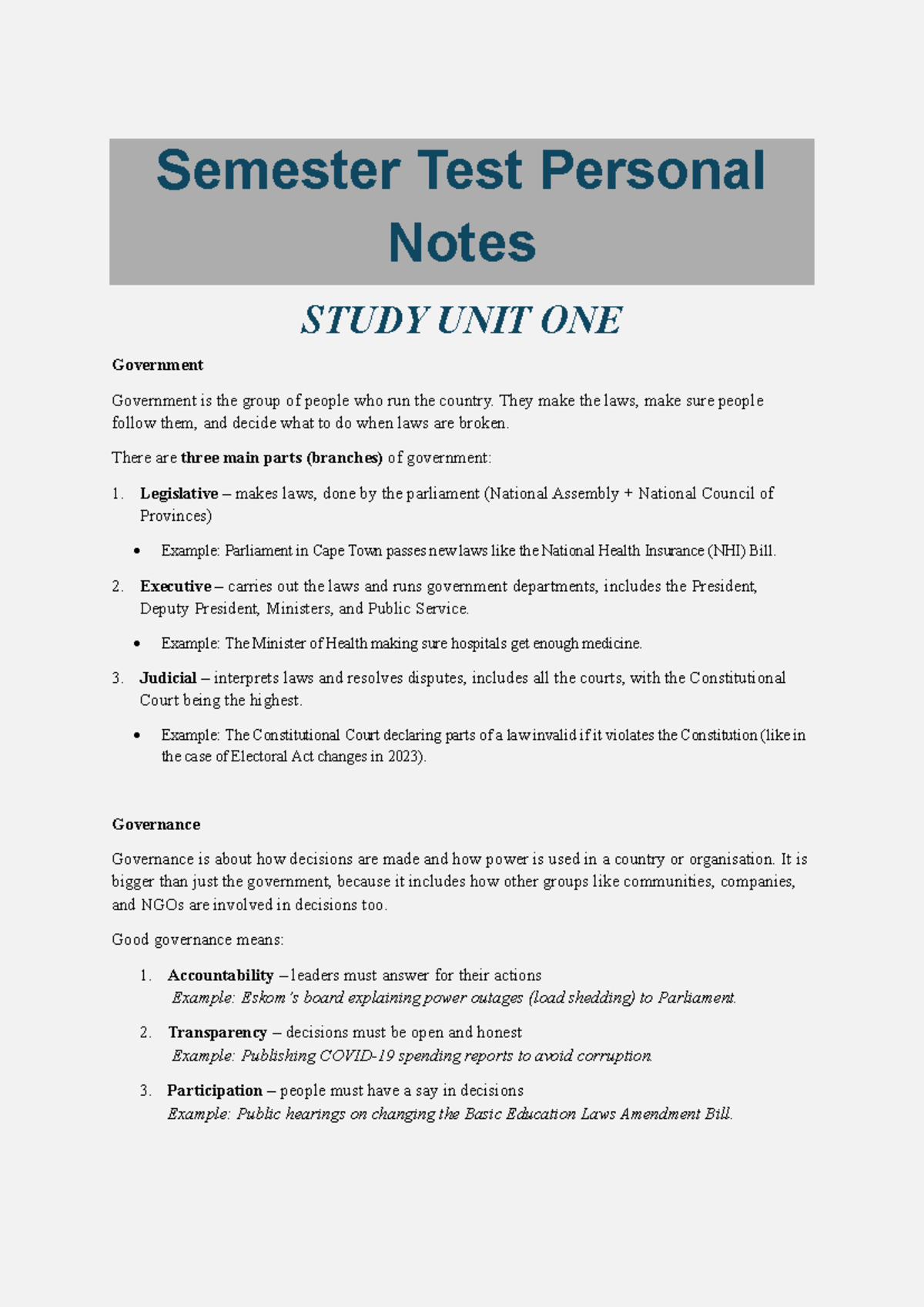 HRMA 615 Semester Test Notes: Understanding Government & Governance ...