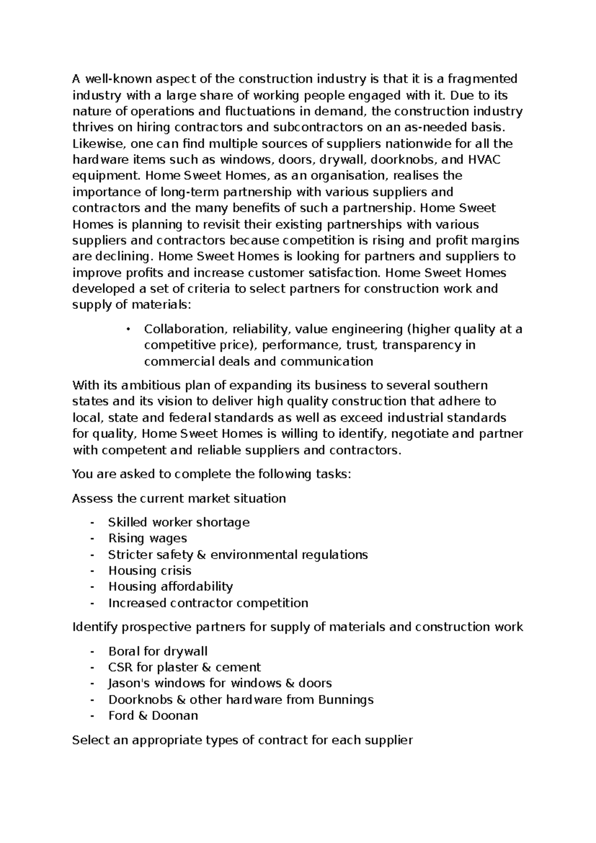 Procurement Workshop Activity: Partner Selection & Contract Strategies ...