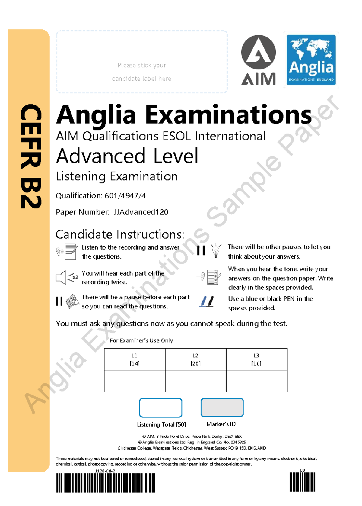 Listening Exam Paper CEFR B2 - JJAdvanced120 - Studeersnel