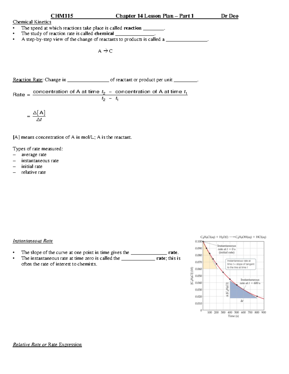 CHM115 Chapter 14 Lesson Plan: Exploring Chemical Kinetics - Studocu
