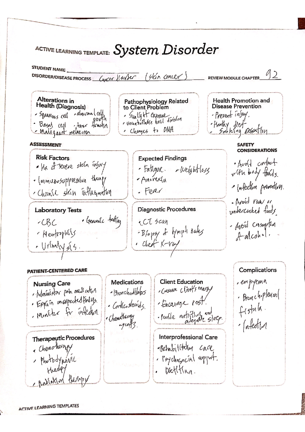 System Disorder Template - Skin Cancer (CANC 101) - Studocu