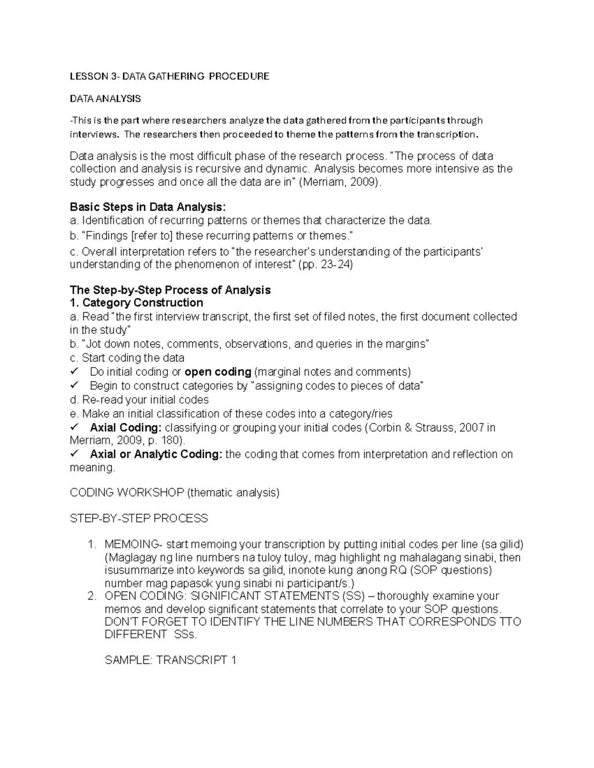 Coding Procedures for Data Analysis - Lesson 3: Gather & Analyze Data ...