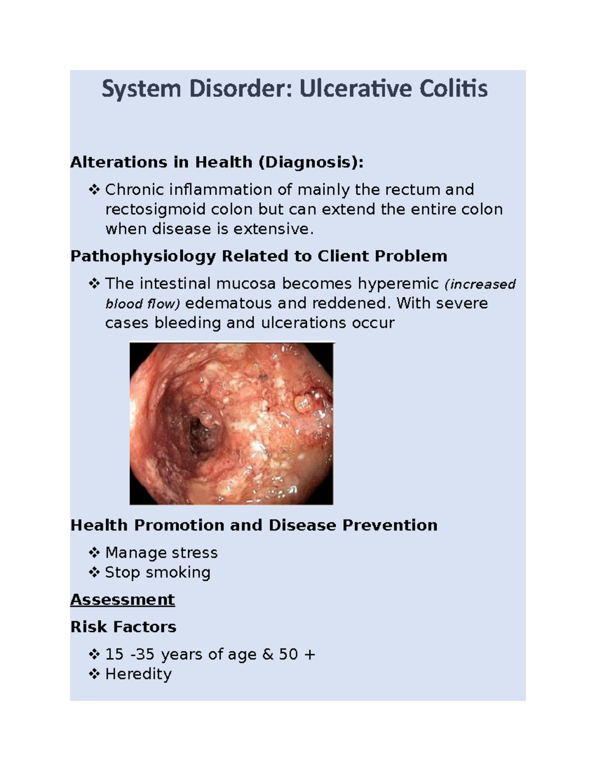 ATI System Disorder Ulcerative Colitis - System Disorder: Ulcerative ...