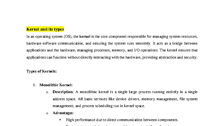 OS UNIT 1 (PART 2) - Kernel Types and System Boot Process Notes - Studocu
