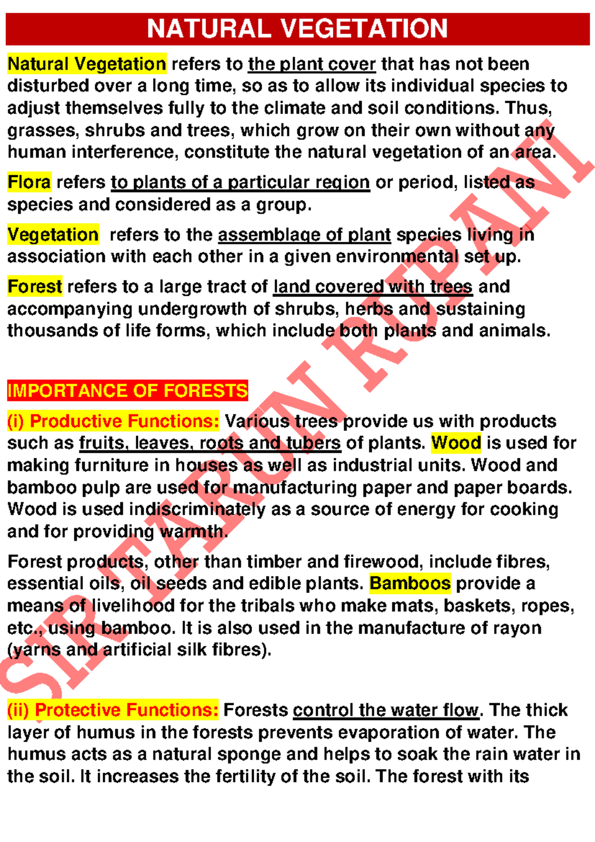 Natural Vegetation - Class 10 ICSE Study Notes on Forests and Types ...