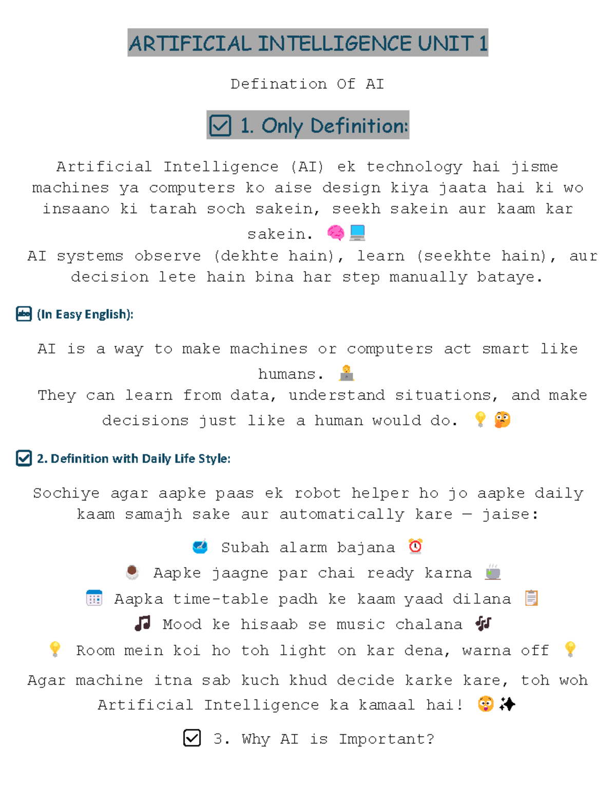 Artificial Intelligence (AI) Unit 1: Definitions and Daily Life Applications - Studocu