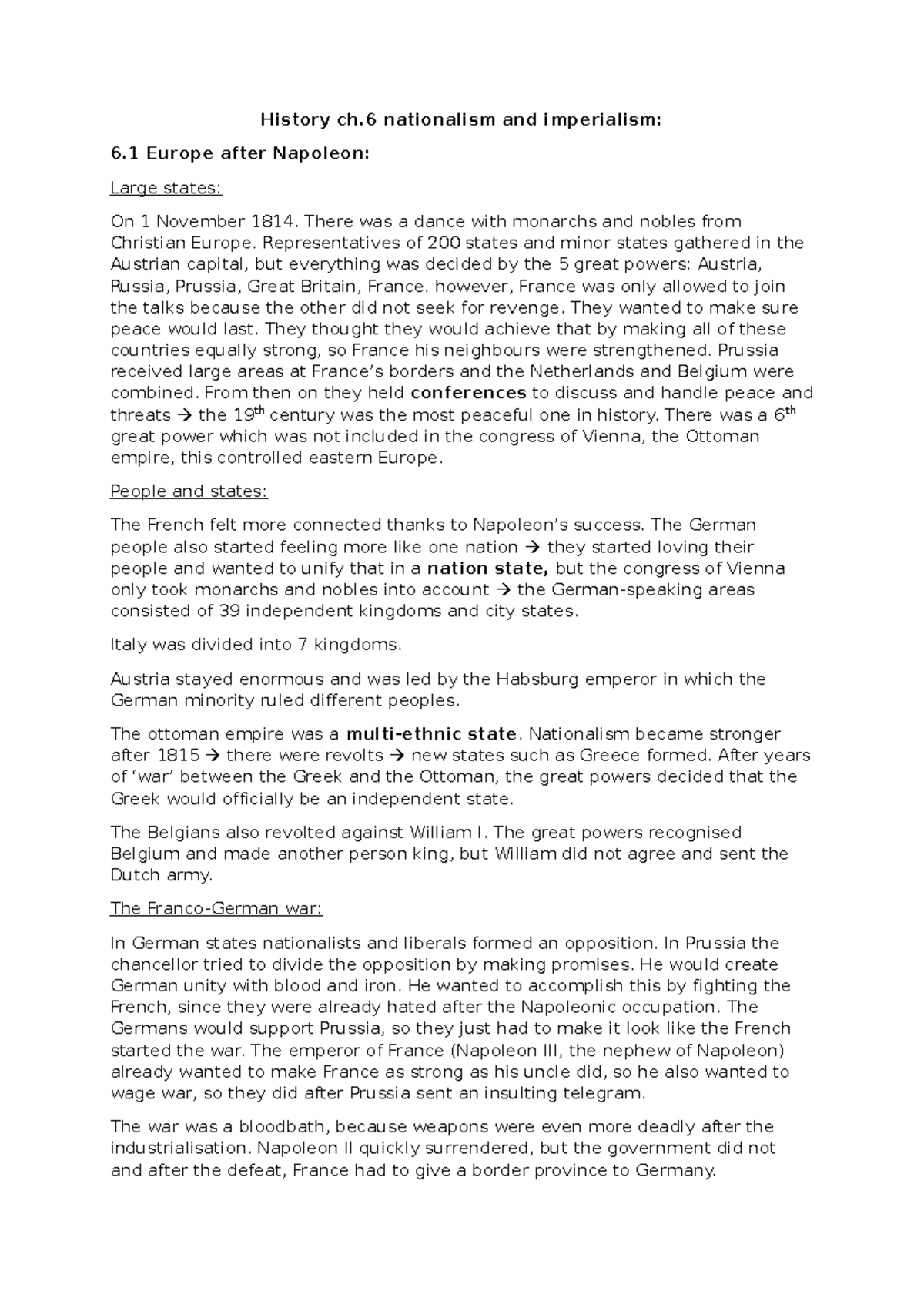 History 2VWO TTO Summary: Chapter 6 on Nationalism & Imperialism ...