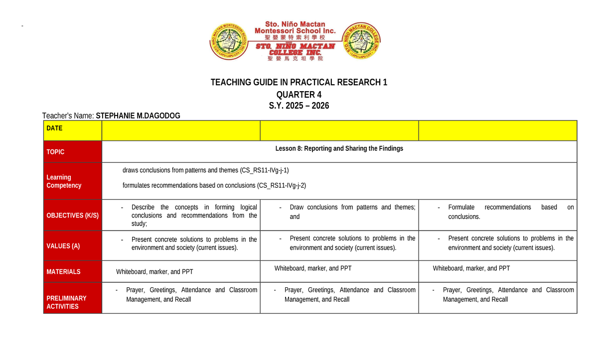 Practical Research 1 (PR1) Teaching Guide: Lesson 8 - Reporting ...