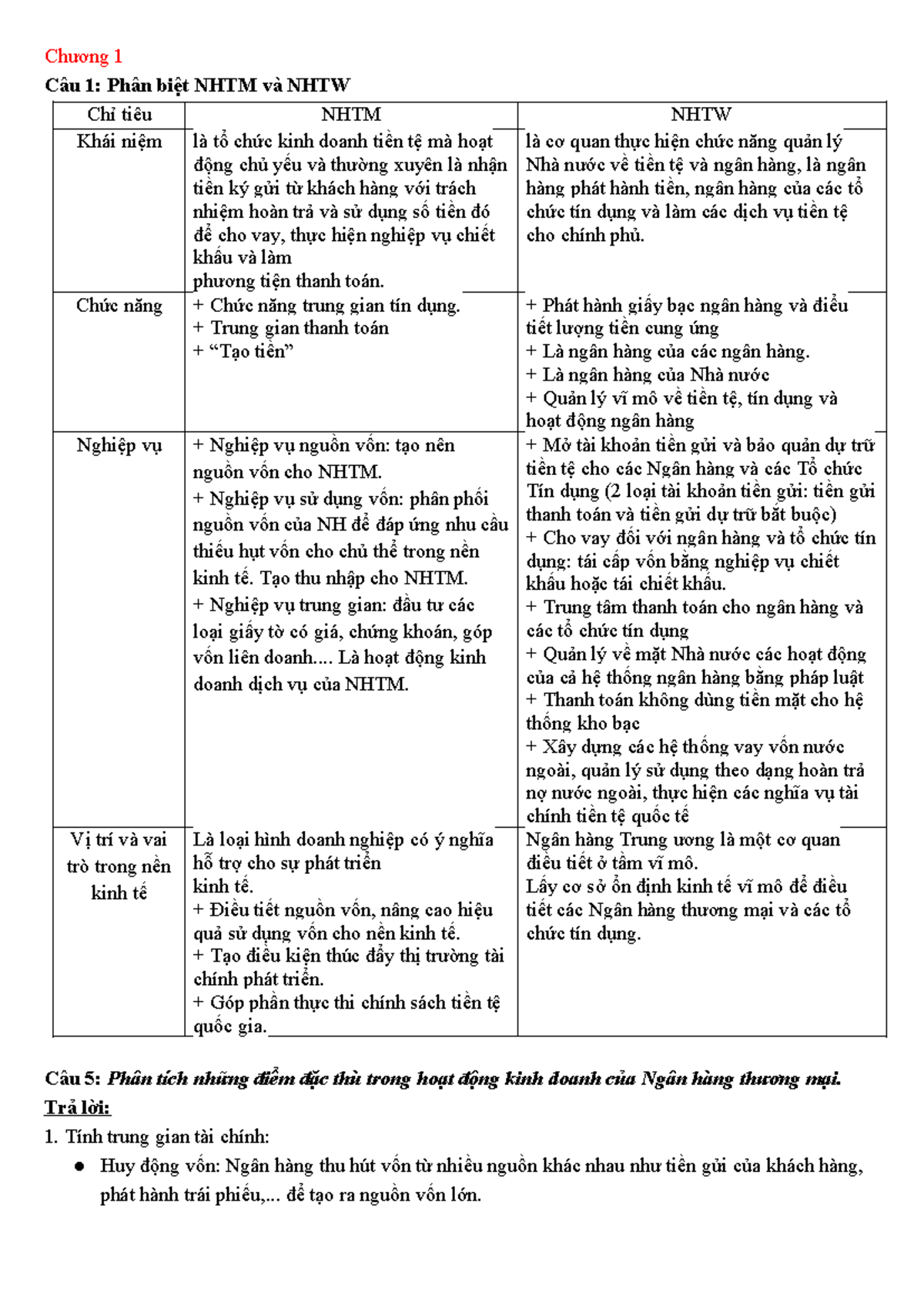 NHTM - Tóm tắt lý thuyết về Ngân hàng Thương mại và Chức năng - Studocu