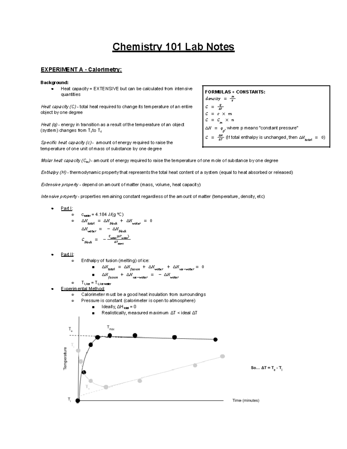 CHEM 101 Lab Notes: Calorimetry, Spectra, and Reactions - Studocu