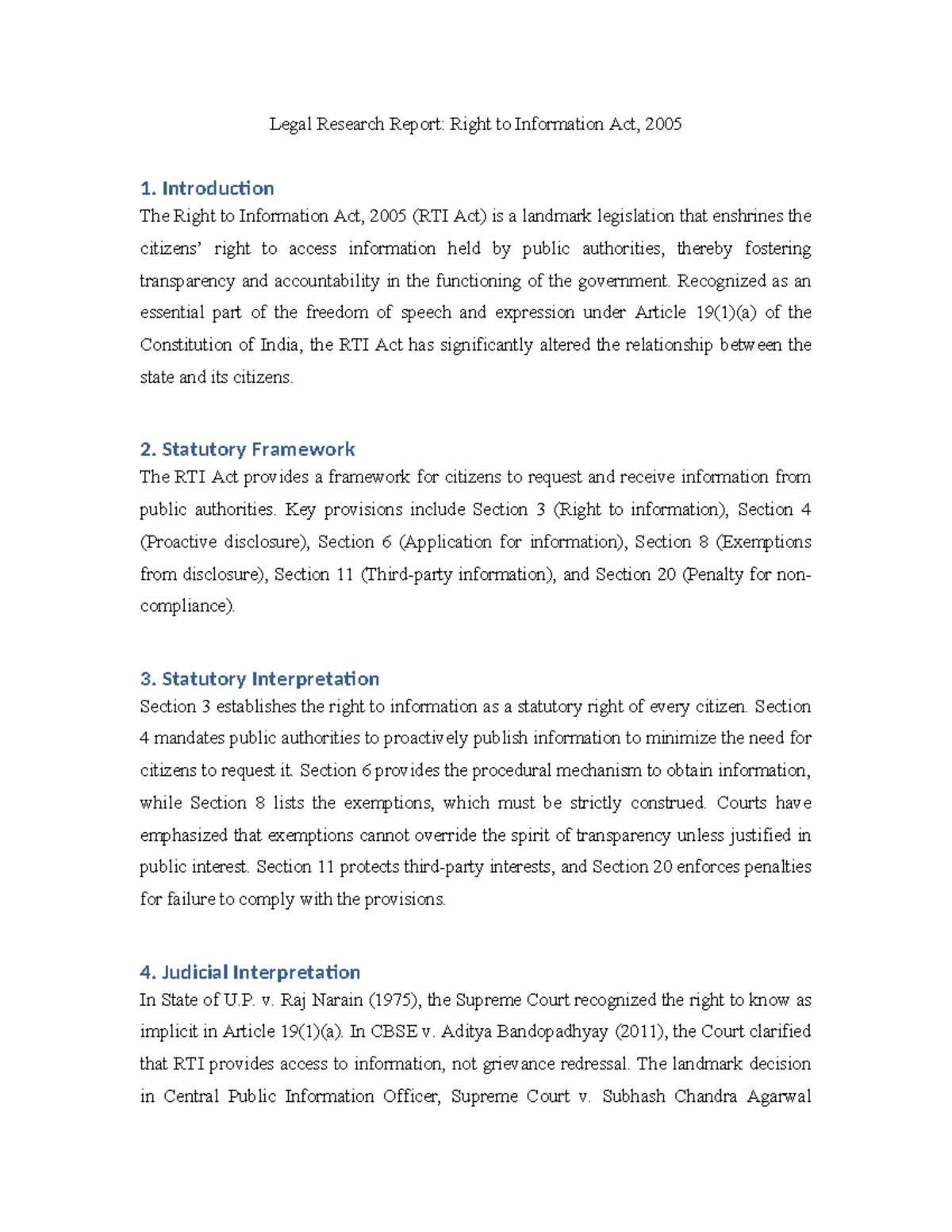 RTI Research Report: Right to Information as a Human Right - Studocu