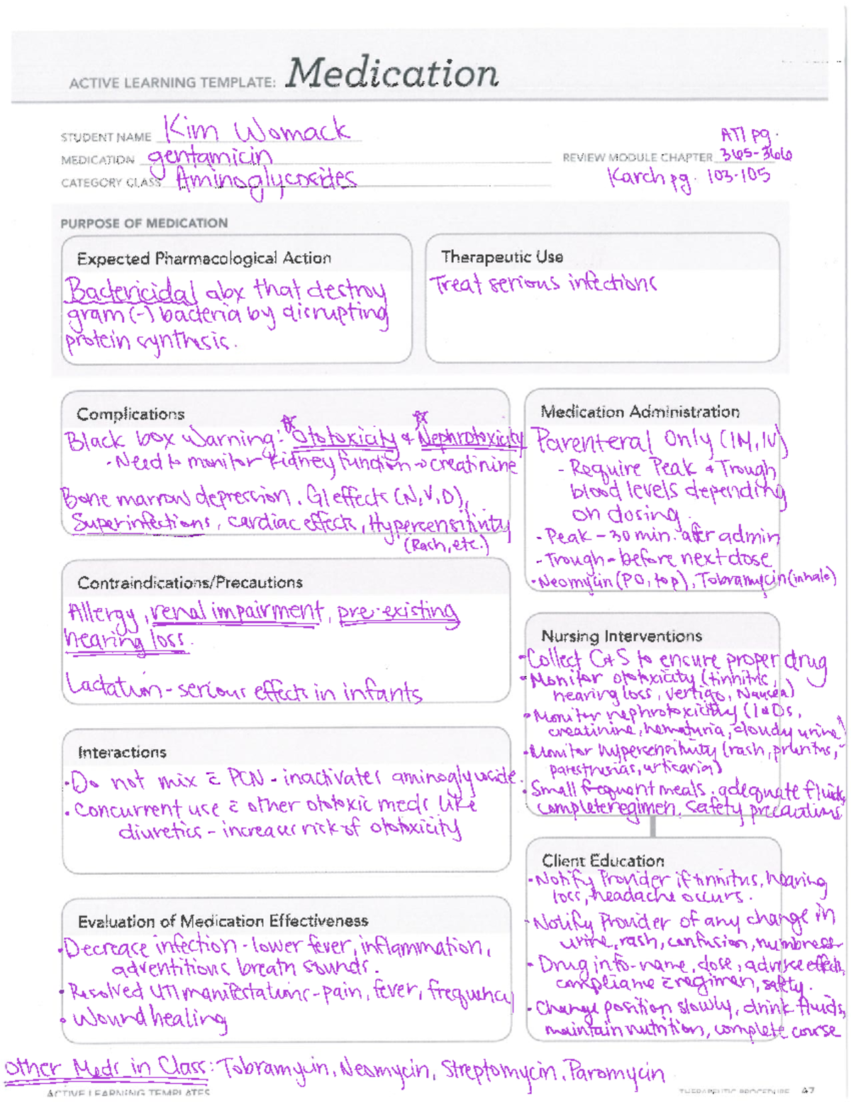 Gentamicin Medication Review - ATI Chapter on Aminoglycosides - Studocu